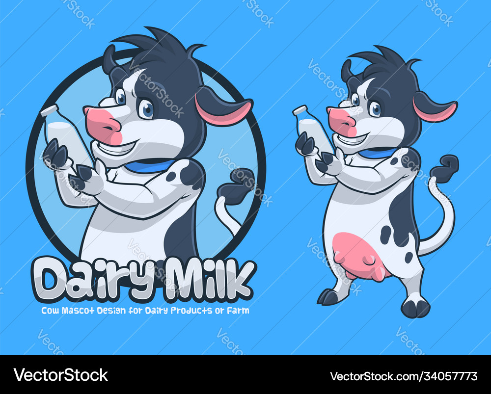 Cow mascot design for dairy products Royalty Free Vector