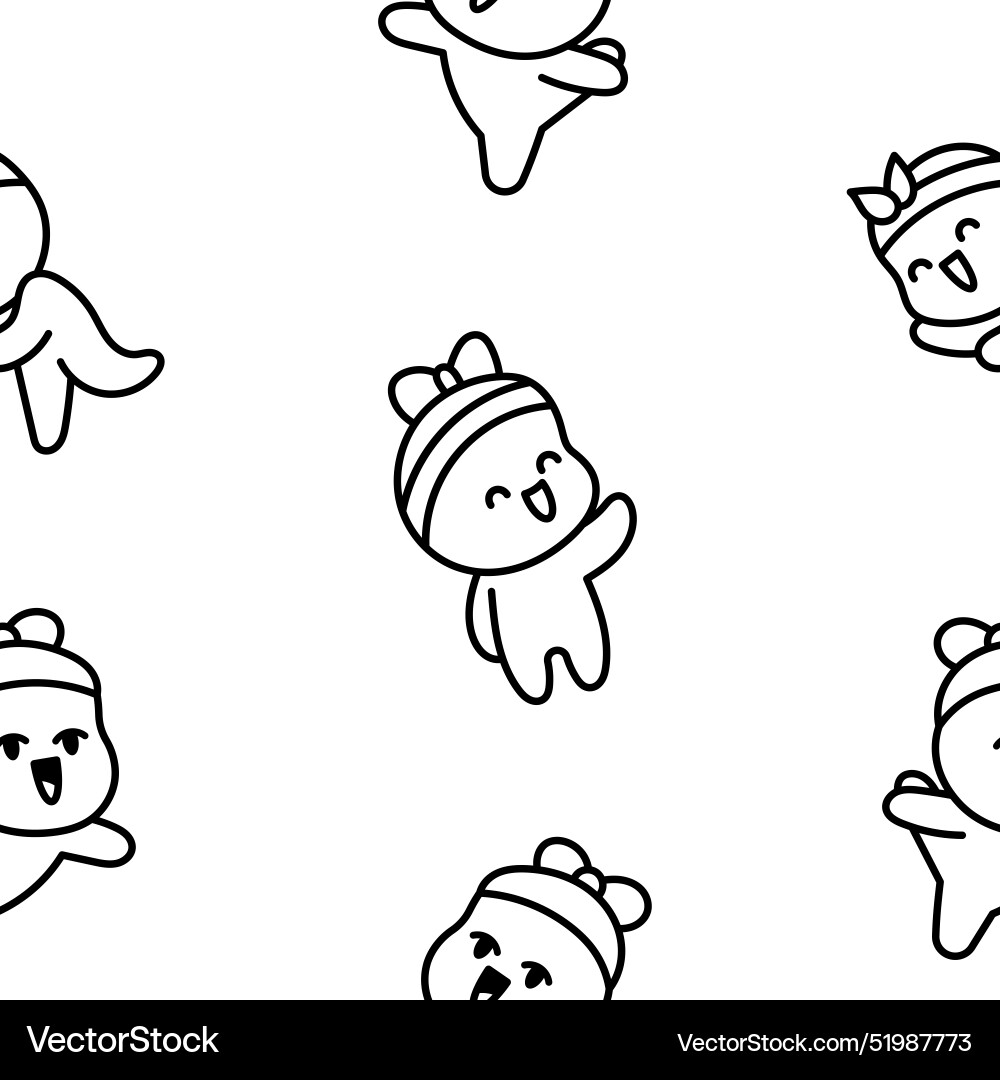 Cute baby girl seamless pattern coloring page Vector Image