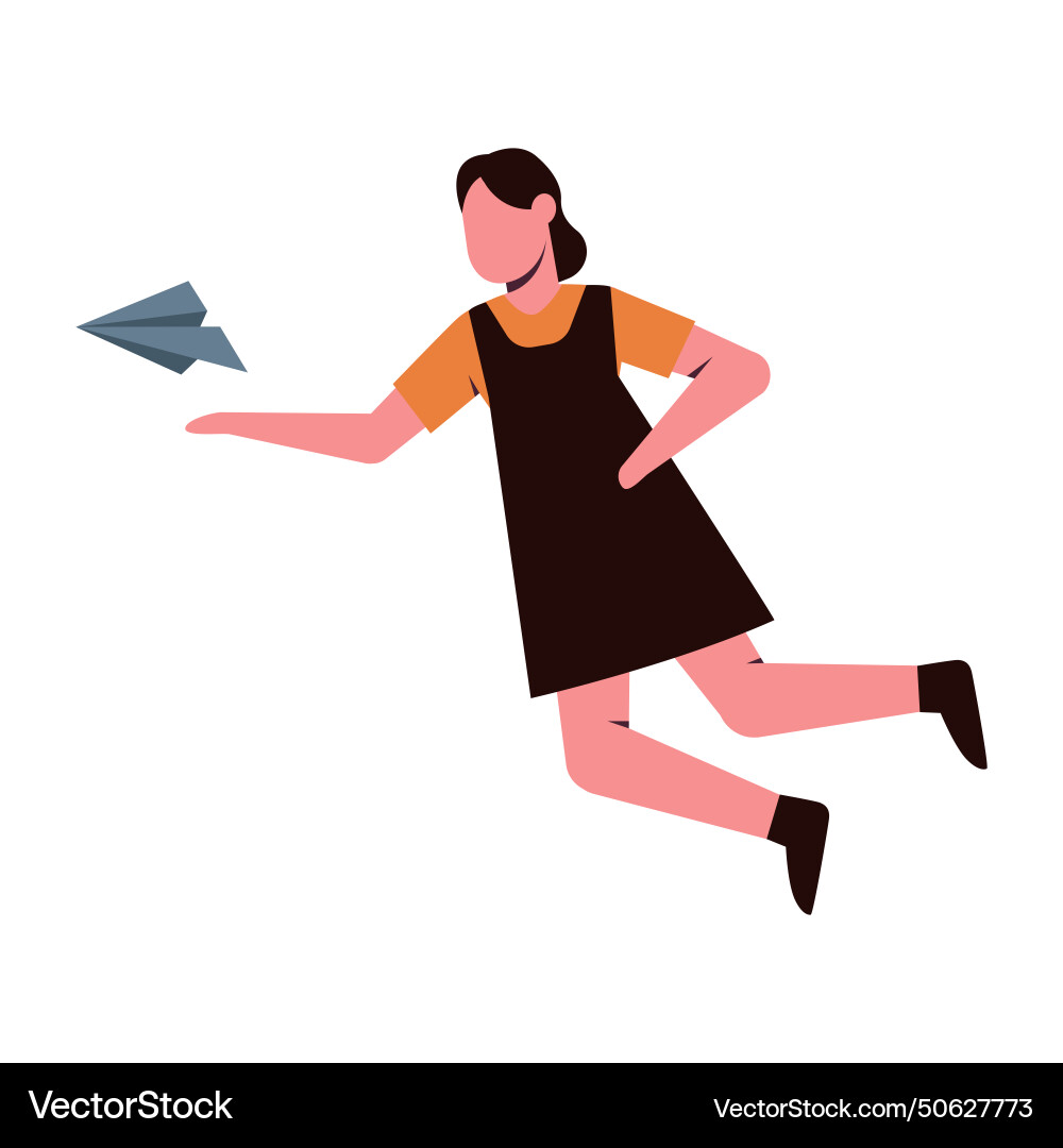 Floating girl with paper plane Royalty Free Vector Image