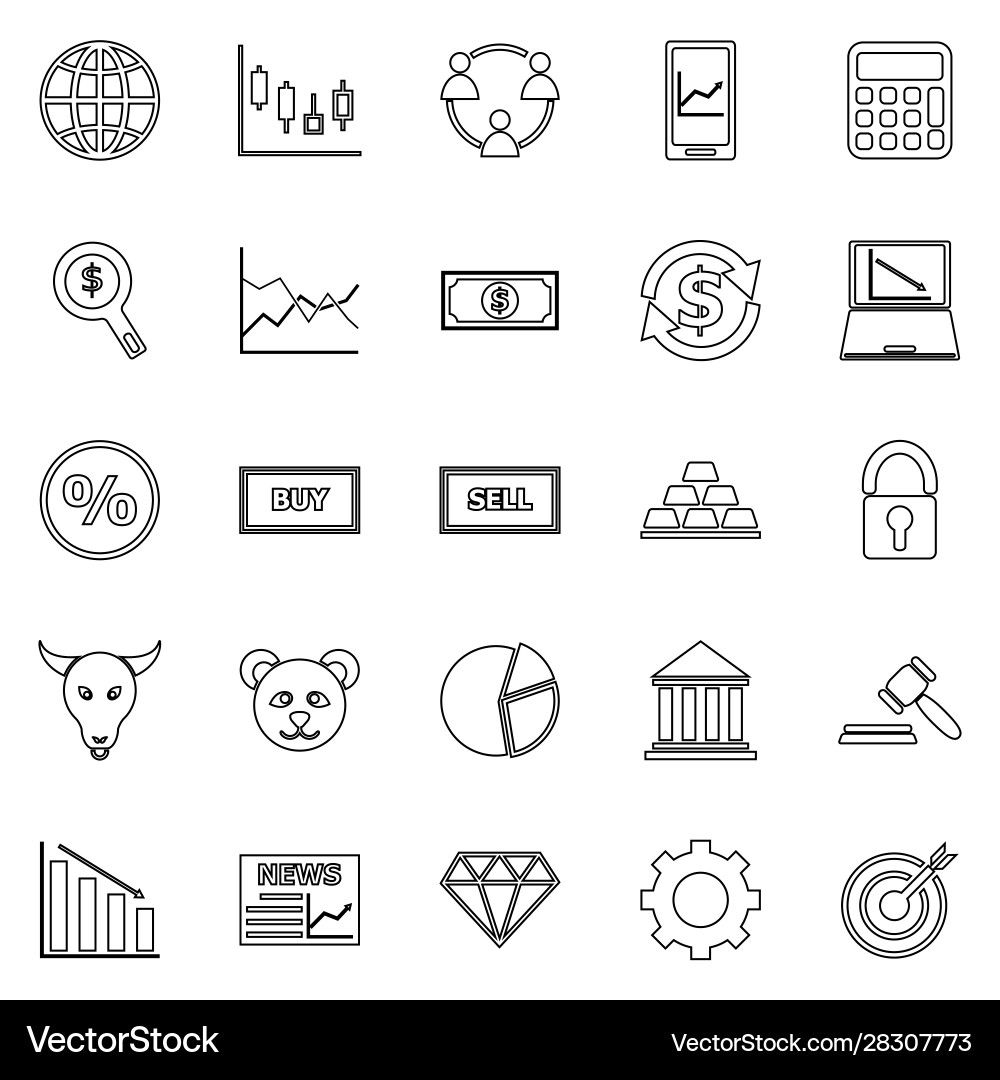 Forex Line Icons - Trading Charts Royalty Free Vector Image