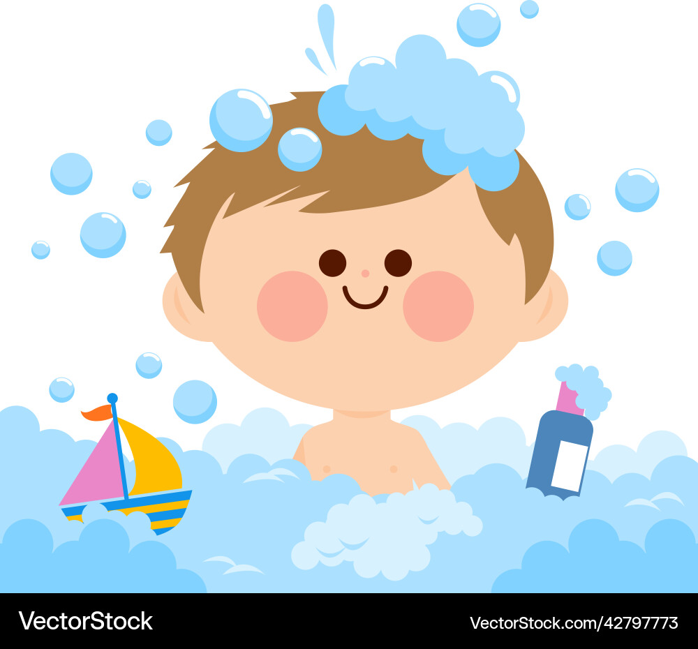 Little boy taking a bath Royalty Free Vector Image