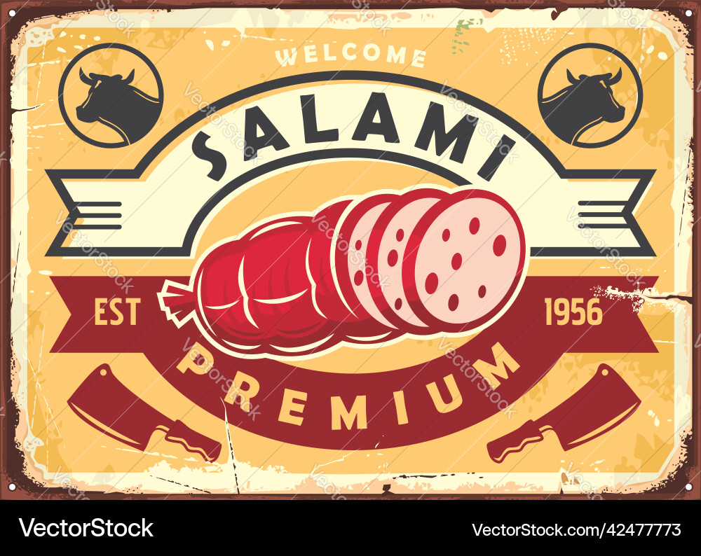 Salami retro sign design Royalty Free Vector Image