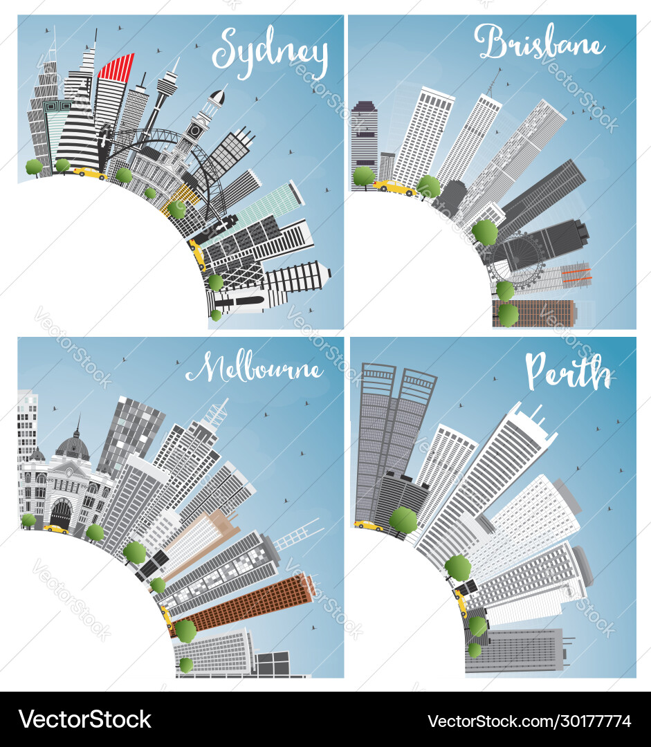 Australian cities sydney brisbane perth Royalty Free Vector