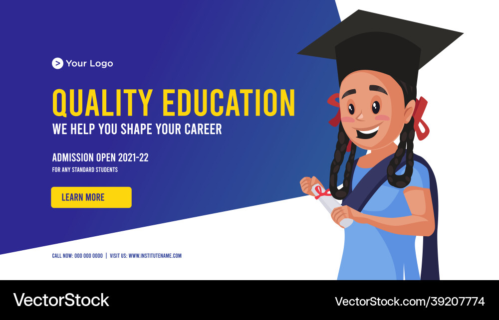 Banner design of quality education Royalty Free Vector Image
