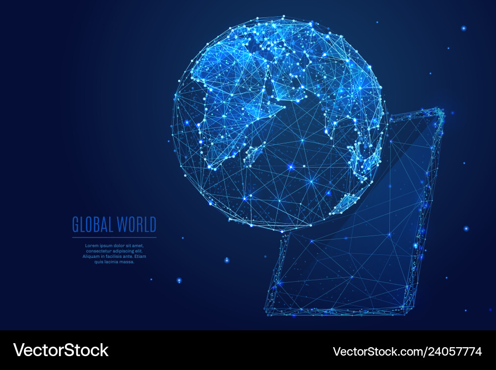 Earth on pc tablet screen low poly Royalty Free Vector Image
