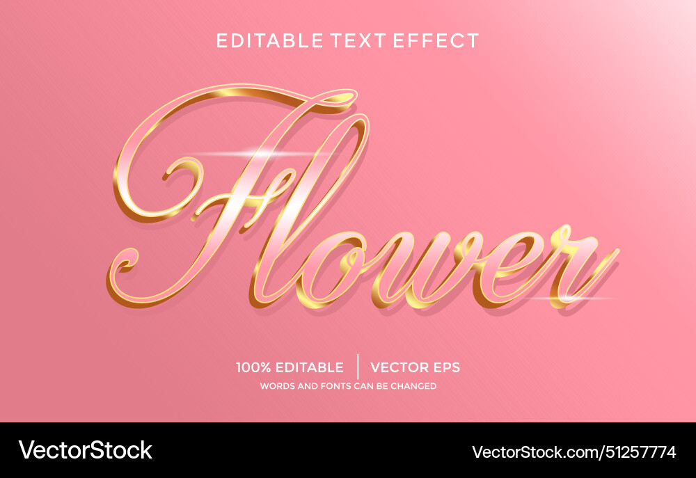 Flower 3d text effect template Royalty Free Vector Image