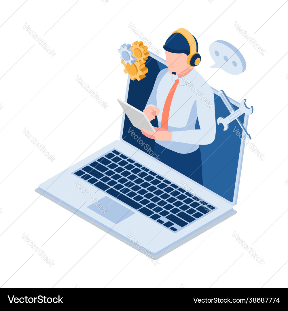 Isometric male technical support operator Vector Image
