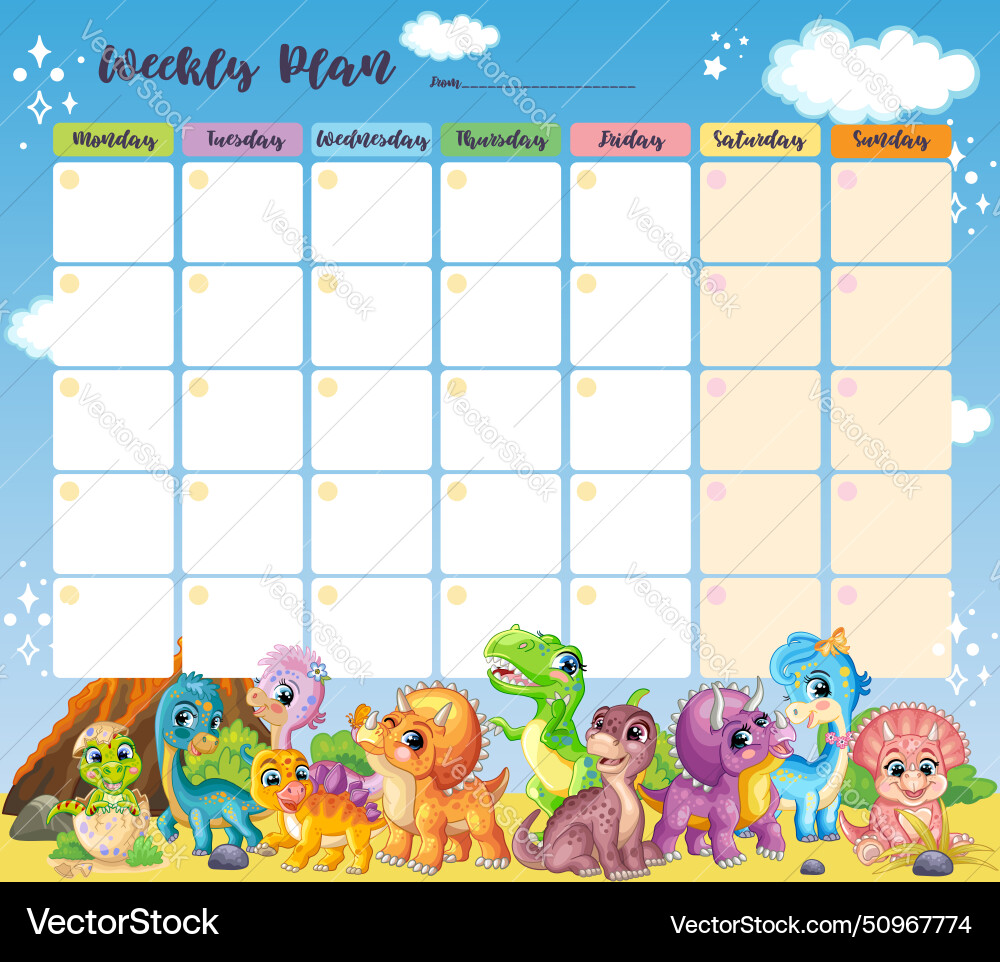 Kids school schedule weekly planner with cute Vector Image