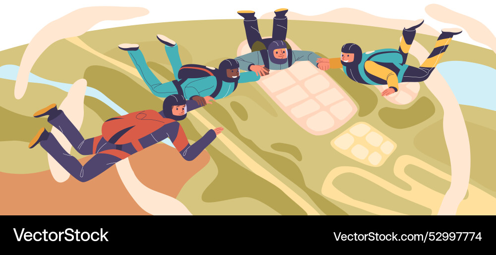 Paratrooper characters participating in a group Vector Image