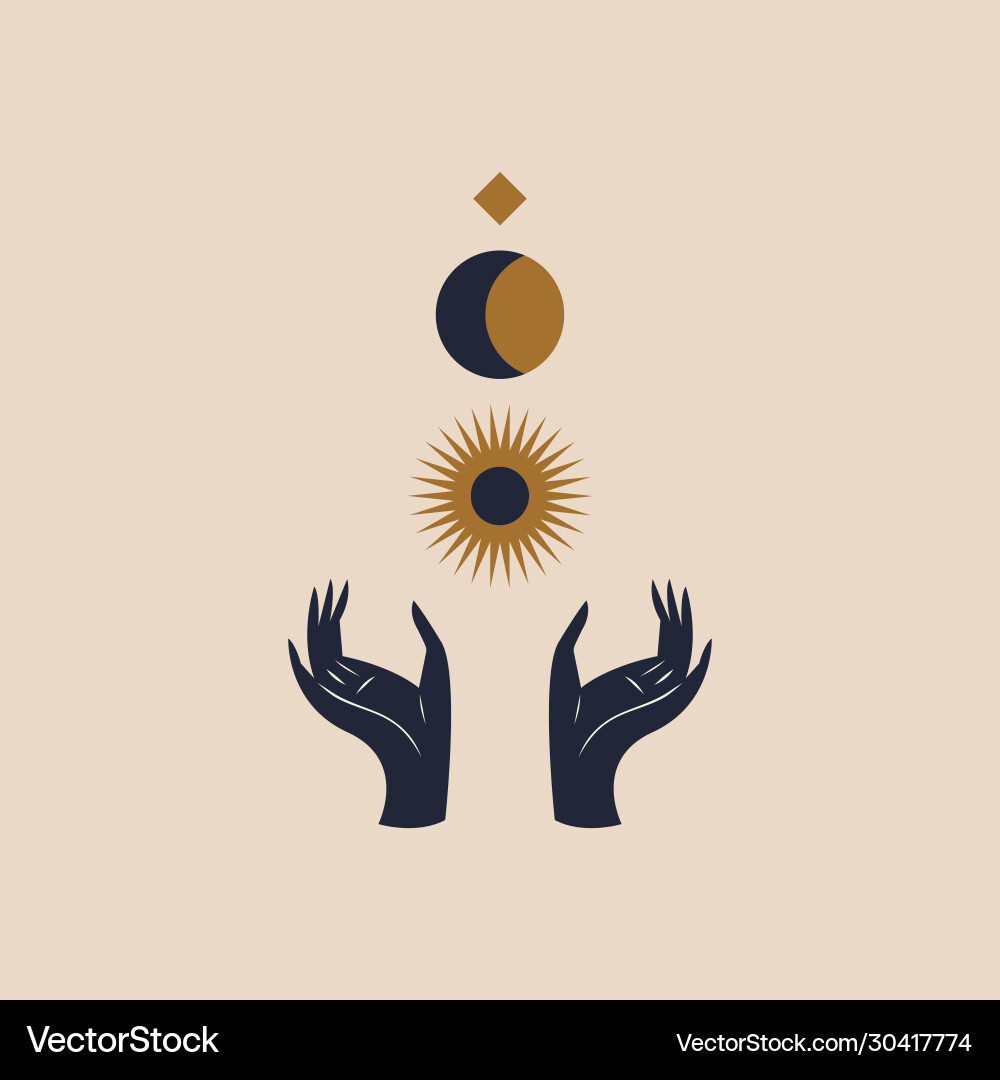 Sacred Geometry: Moon & Sun Hands Royalty Free Vector
