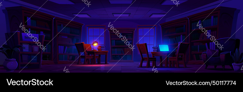 School or public library interior at night Vector Image