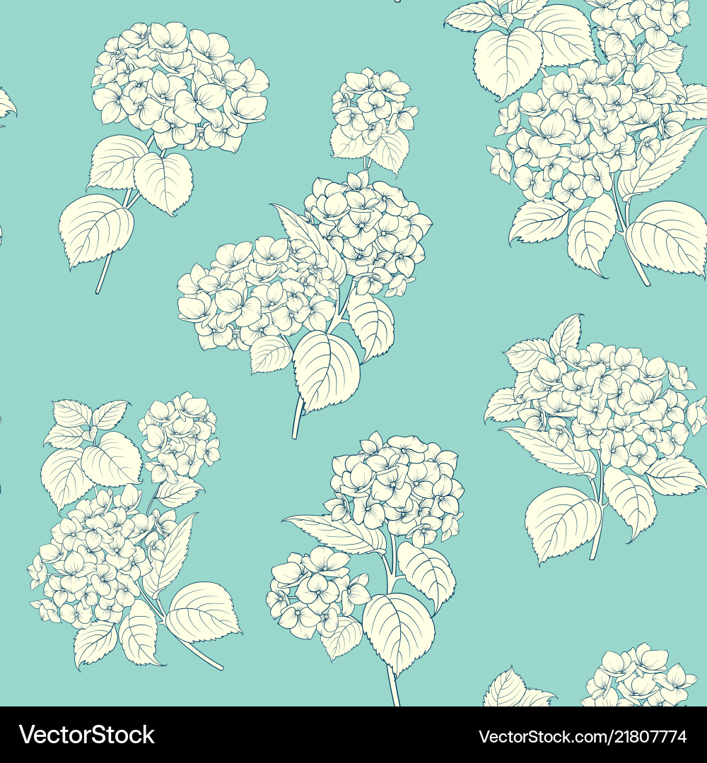 Shabby chic style pattern with blooming hydrangea Vector Image