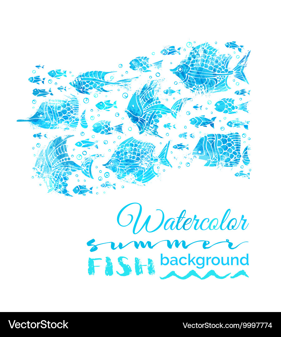 Watercolor summer fish background Royalty Free Vector Image