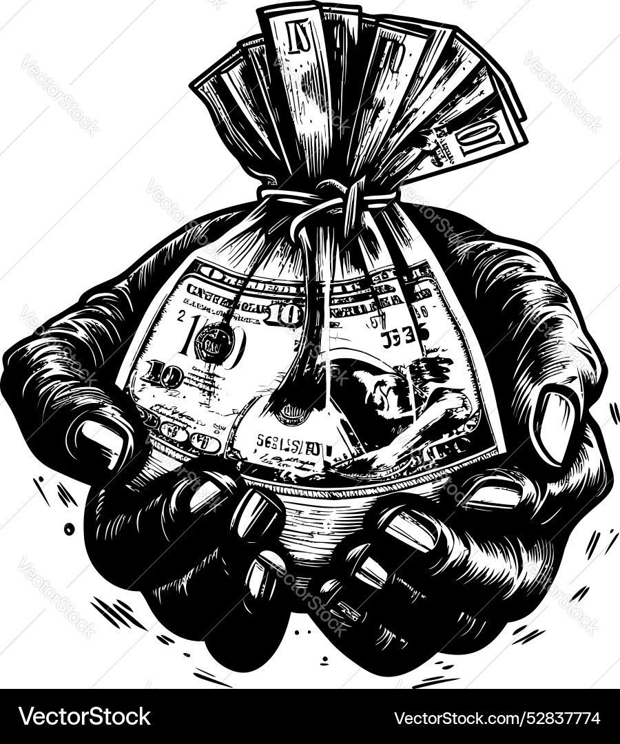 Wealthy grasp hand holding cash symbol Royalty Free Vector