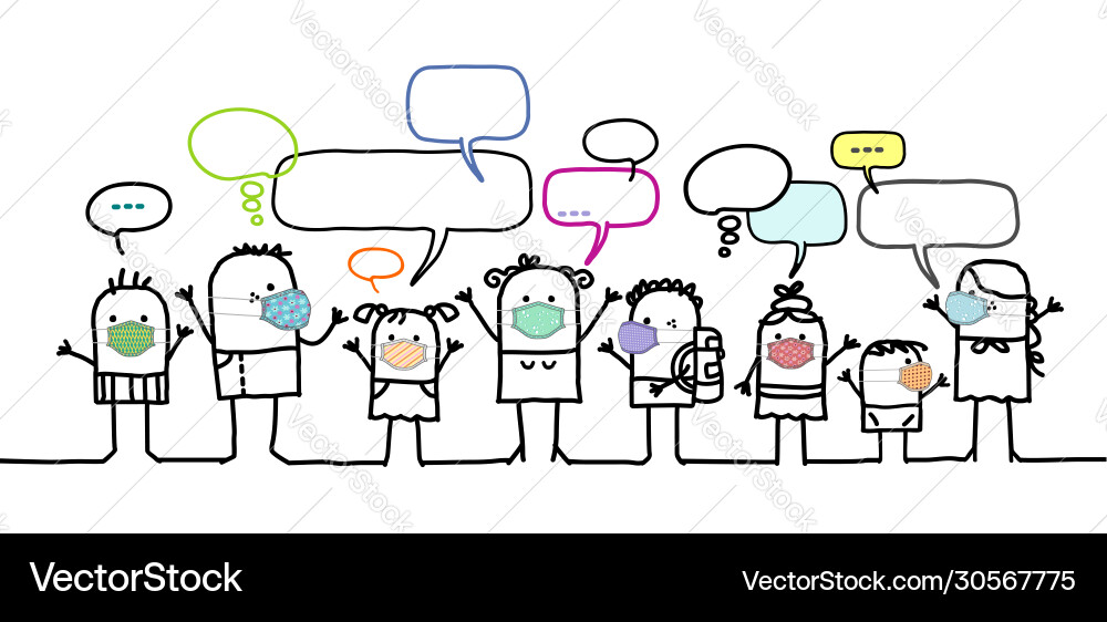 Cartoon kids people with protection masks Vector Image