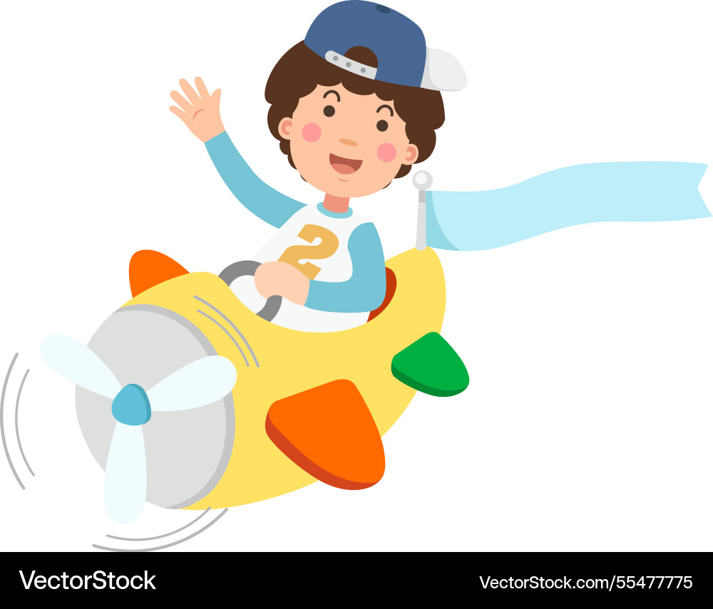 Cartoon little kid riding airplane Royalty Free Vector Image