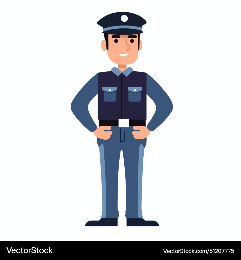 Cartoon Police Officer Standing Hands Hips Uniform