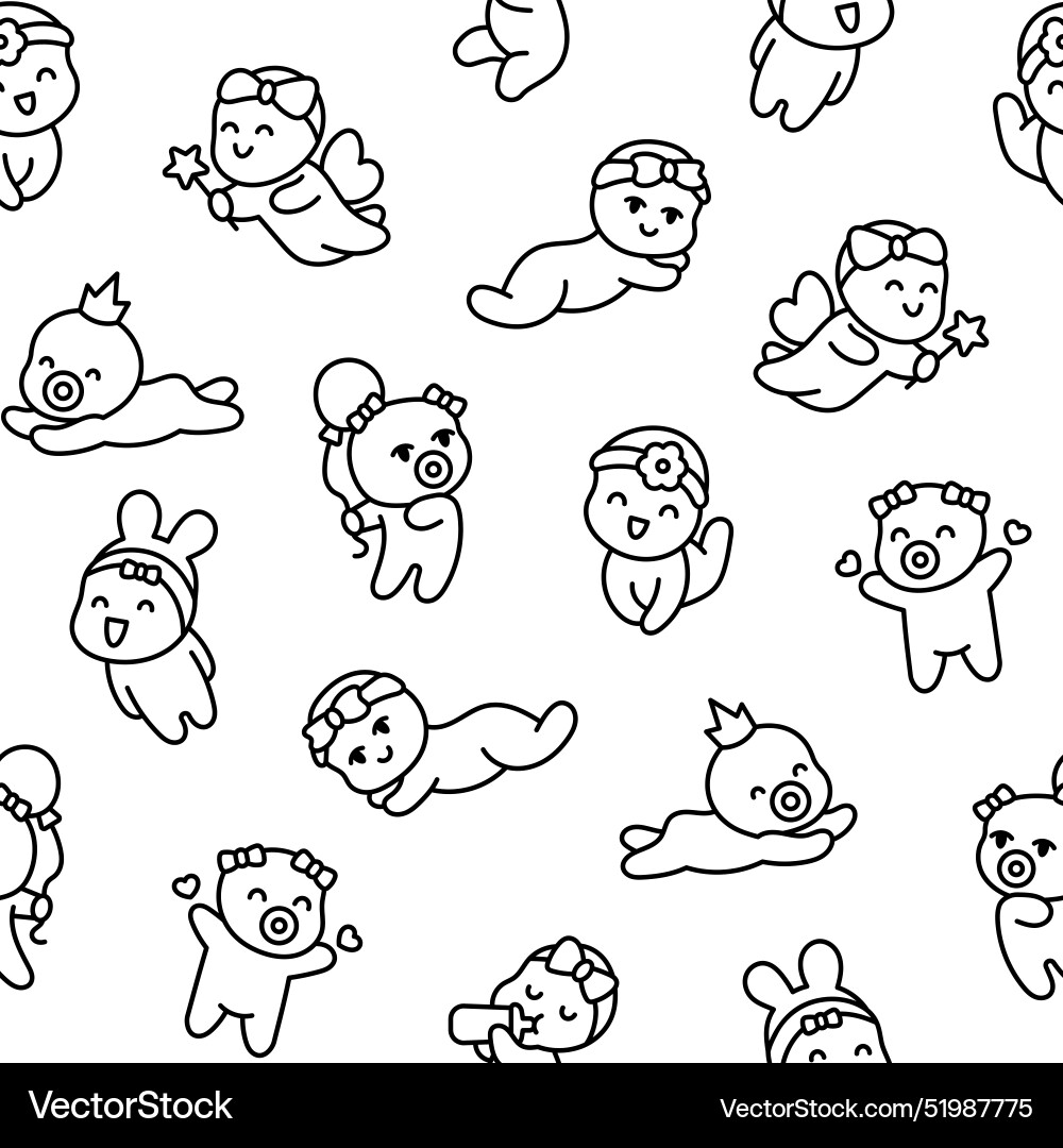 Cute baby girl seamless pattern coloring page Vector Image