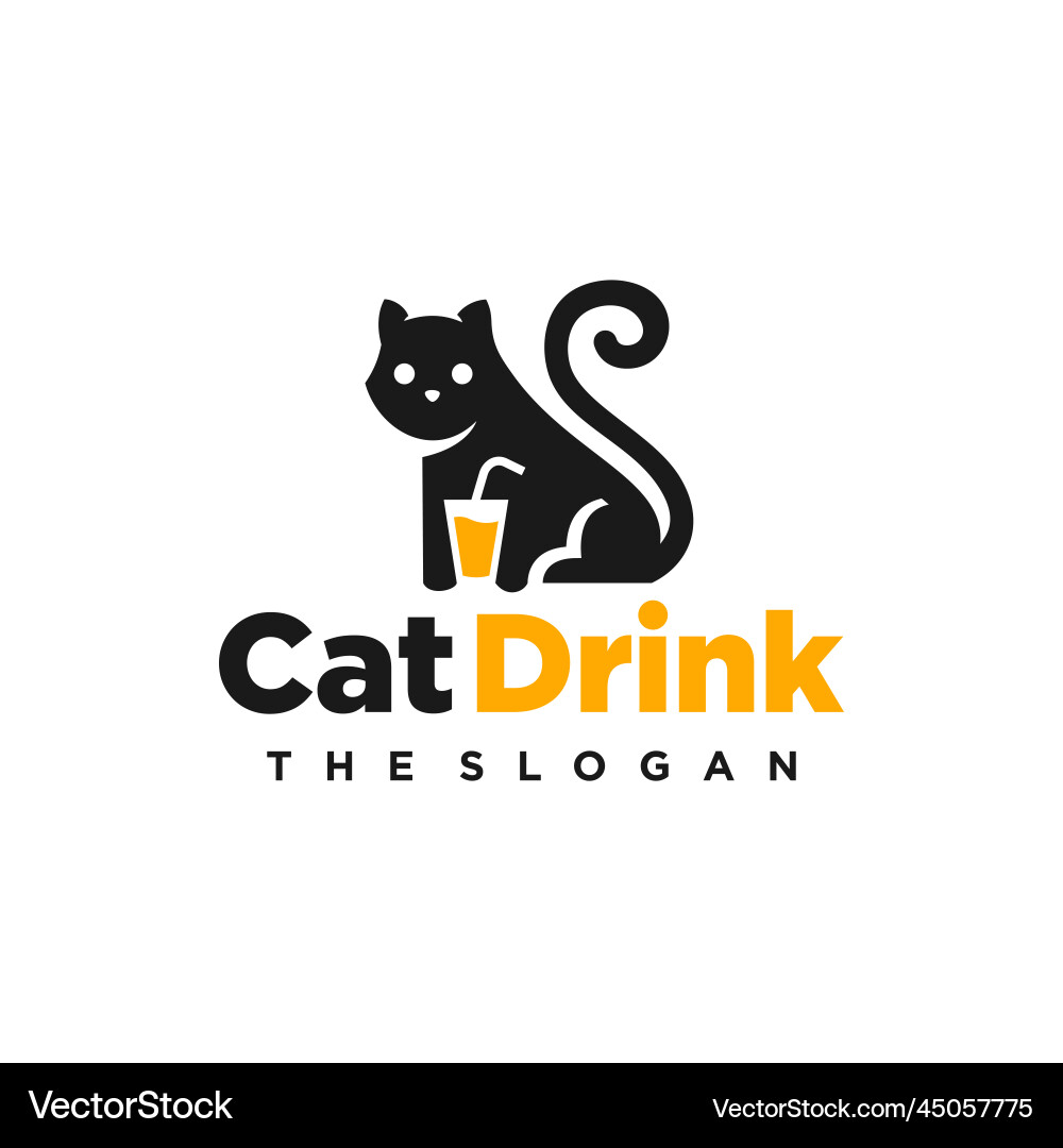Drinking cat logo and cup Royalty Free Vector Image