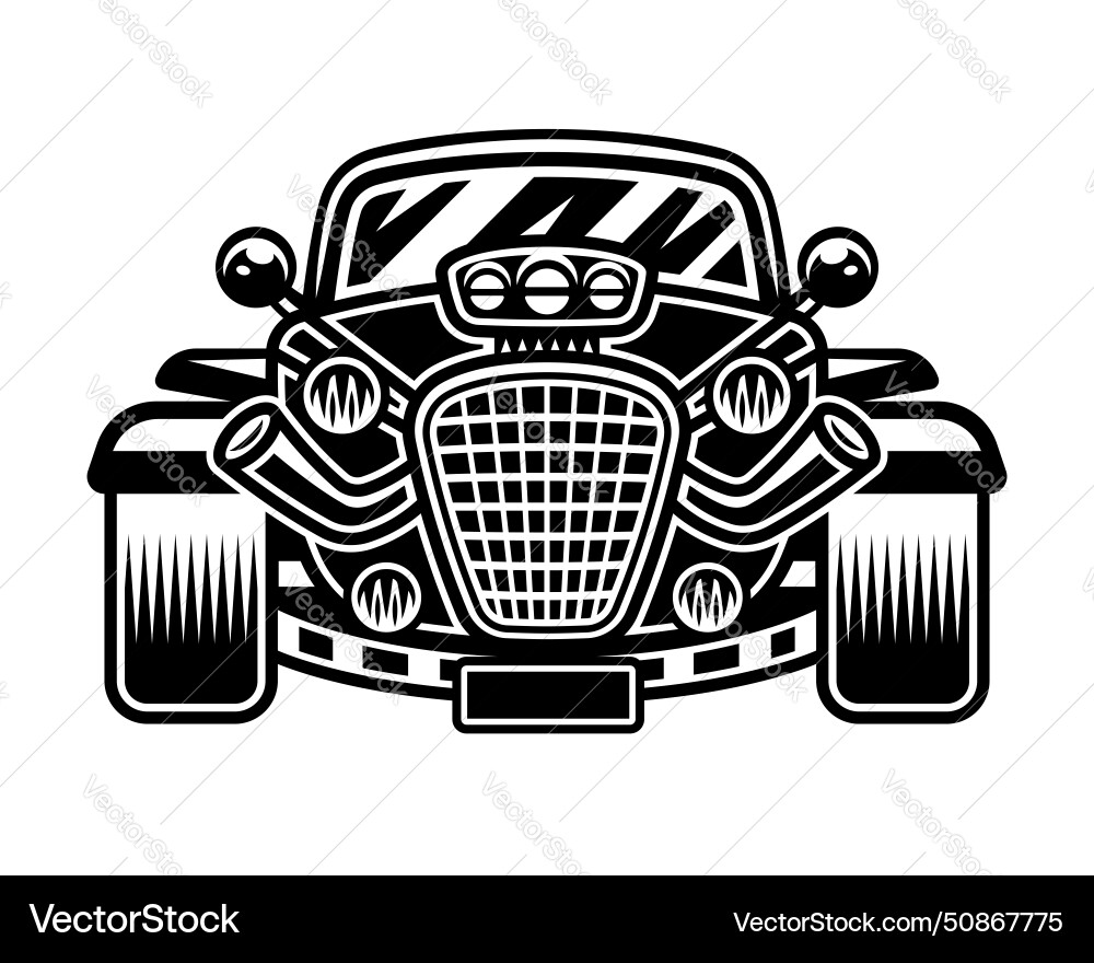 Hot rod car front view monochrome Royalty Free Vector Image