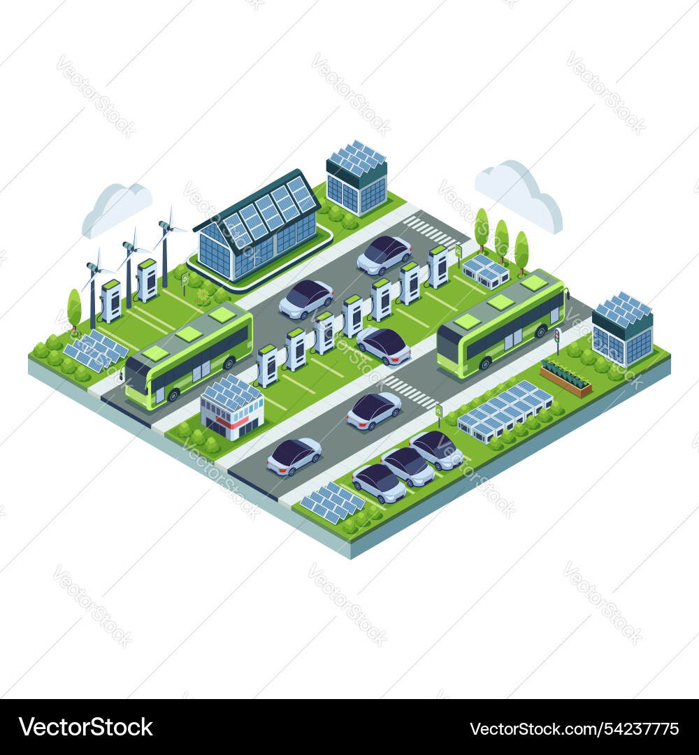 Isometric sustainable transportation hub Vector Image