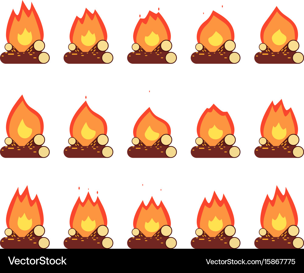 Motion animation flame burn night camp campfire Vector Image
