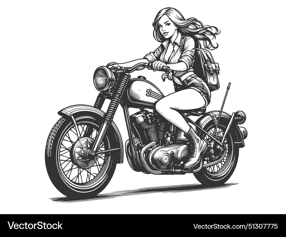 Retro Biker Woman on Motorcycle Royalty Free Vector Image