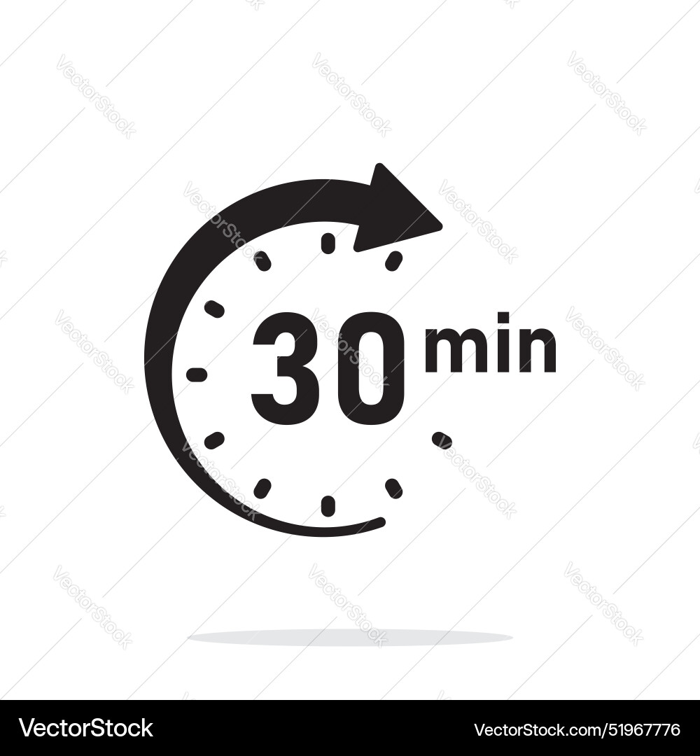 30 minutes on stopwatch icon in flat style clock Vector Image