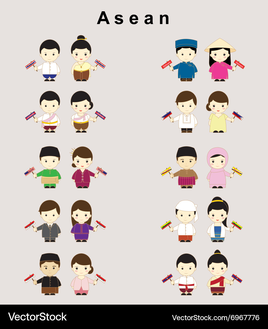Asean in traditional costume Royalty Free Vector Image