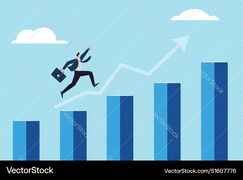 Businessman jumping up the bar graph Royalty Free Vector