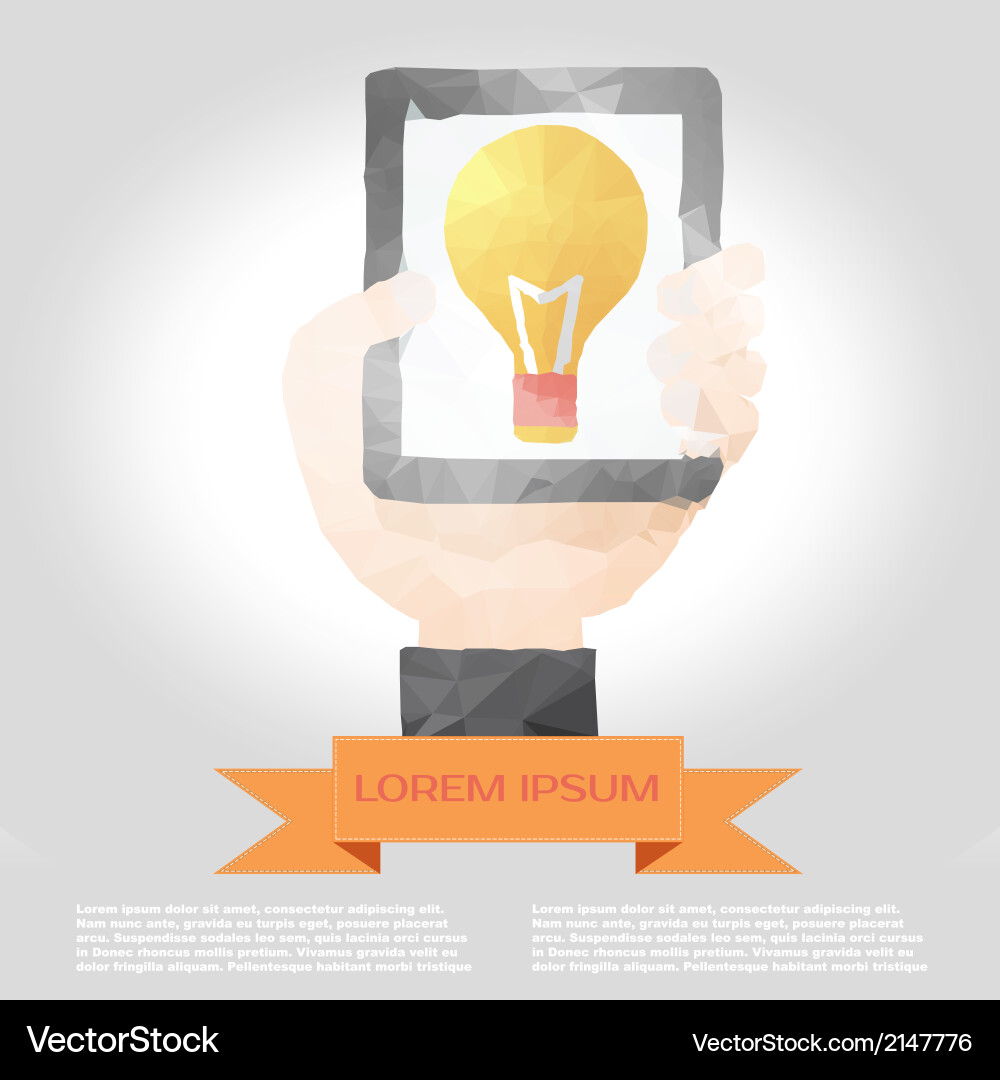 Hand hold tablet polygon infographic element Vector Image