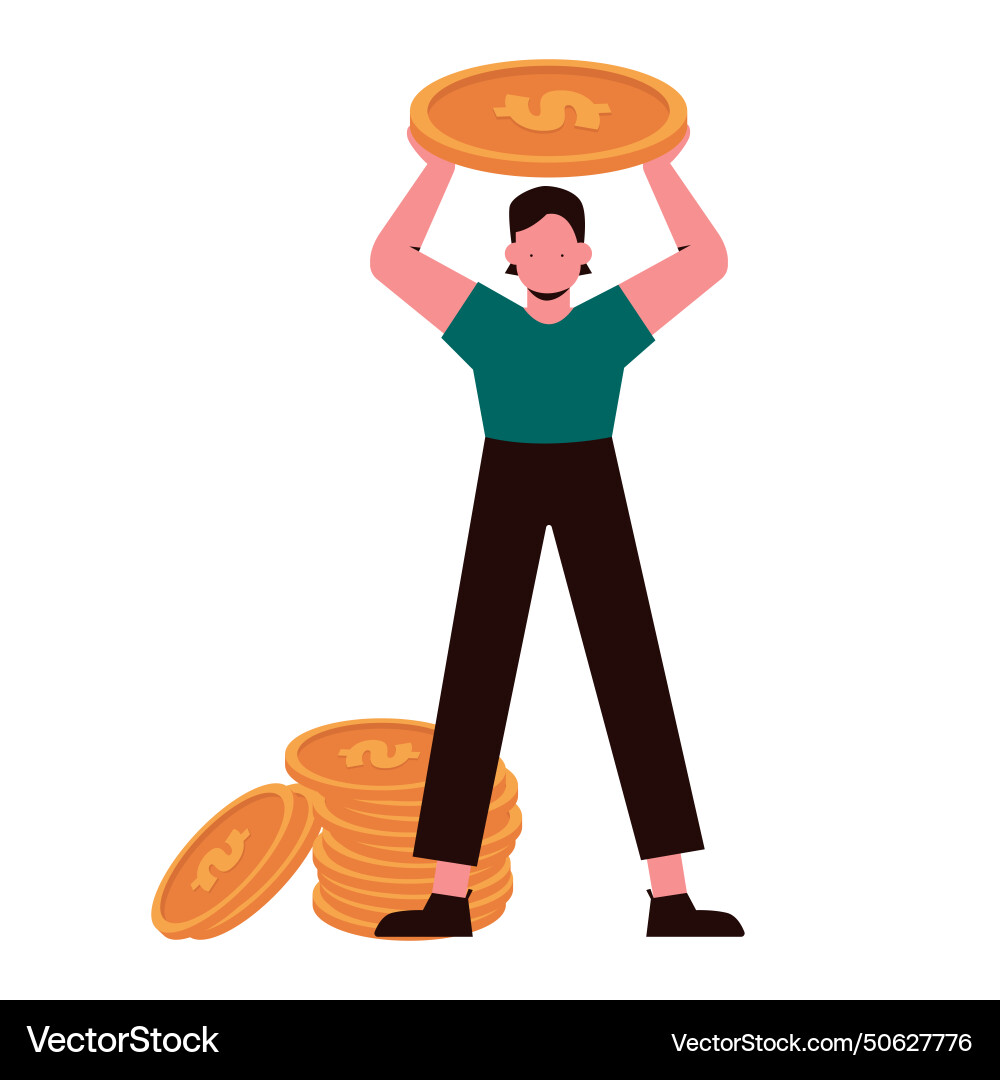 Man holding money coins Royalty Free Vector Image