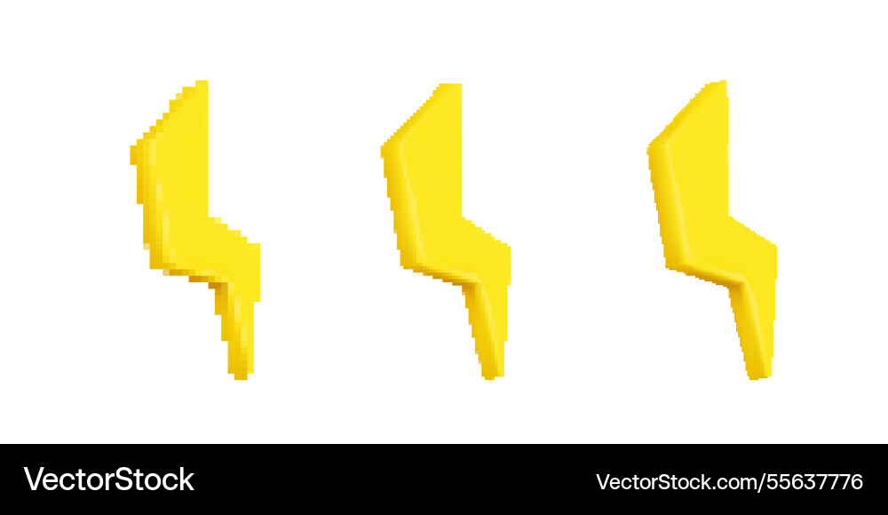 Three yellow lightning bolt shapes side Royalty Free Vector