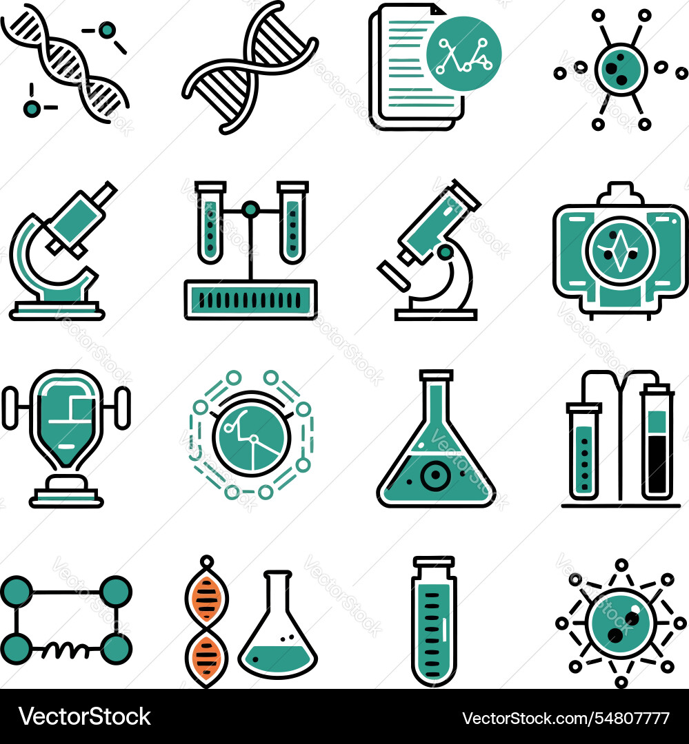 Biotechnology and dna bundle icons set for Vector Image