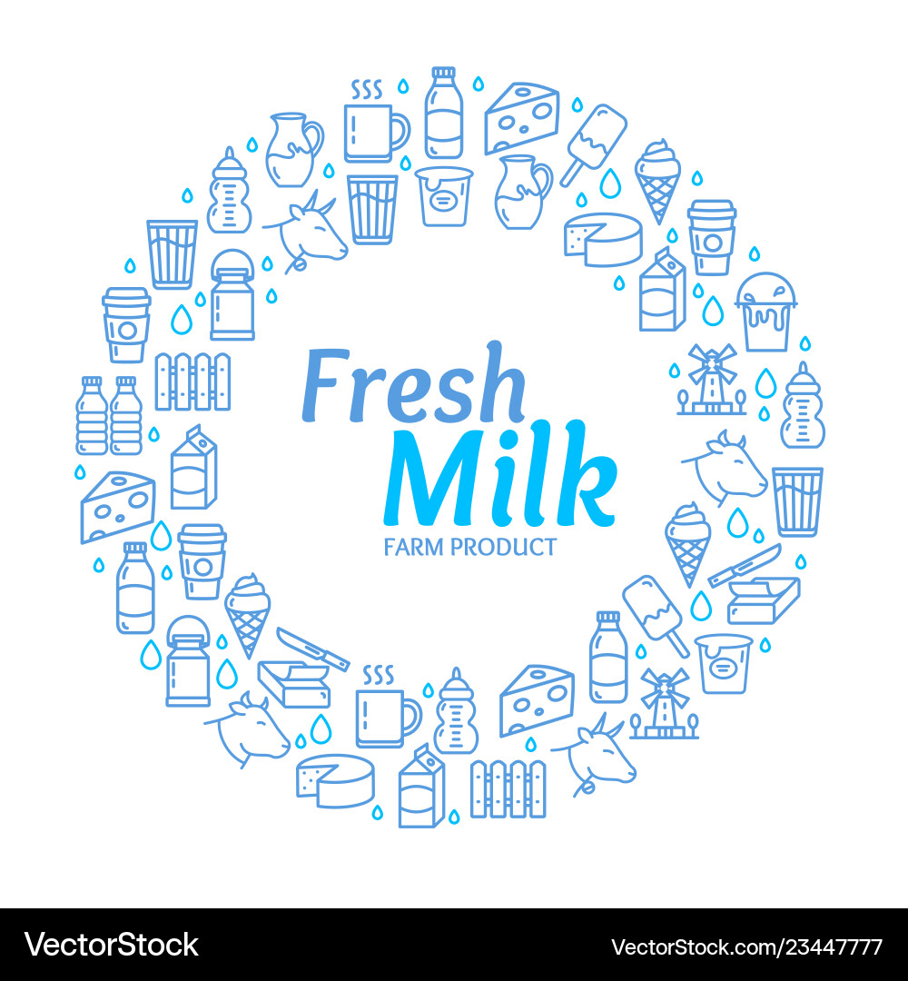 Fresh milk dairy signs round design template thin Vector Image