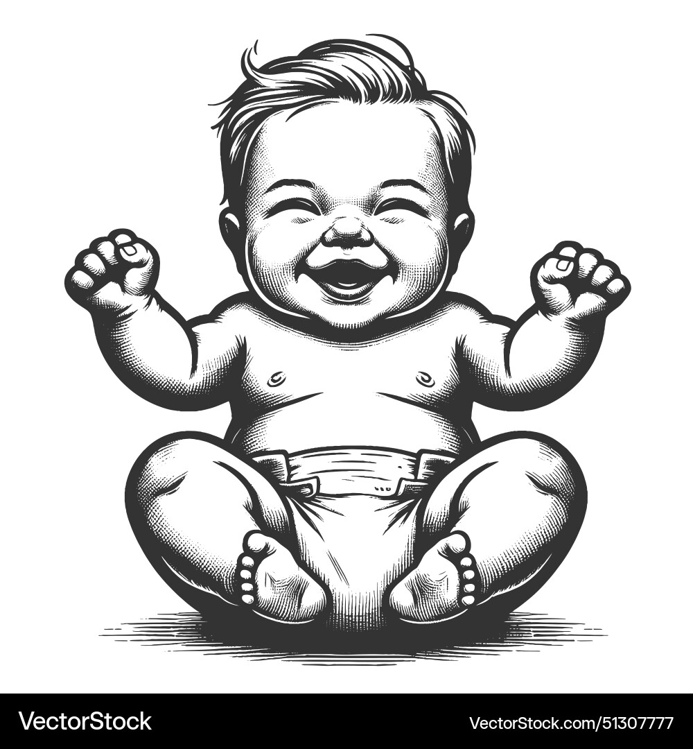 Joyful baby laughing engraving Royalty Free Vector Image
