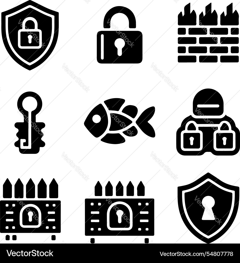 Cyber protection icon set - sleek monochrome Vector Image