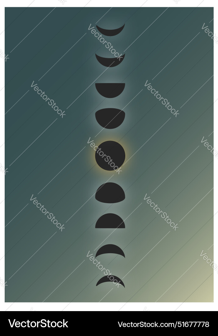 Eclipse and moons of various phases Royalty Free Vector