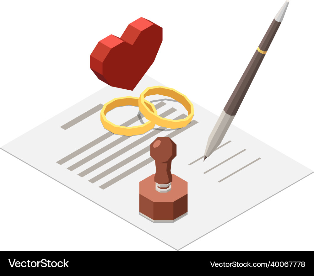 Marital agreement isometric composition Royalty Free Vector
