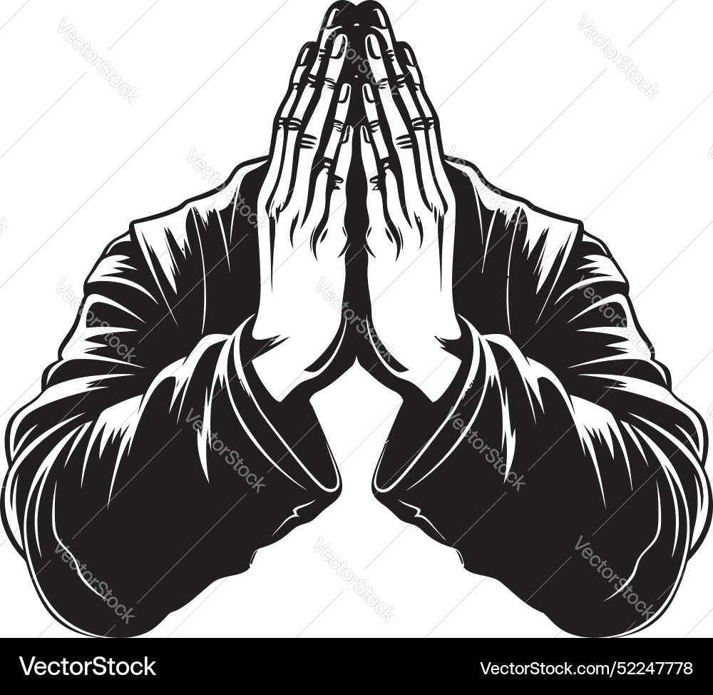 Sacred silhouette monochrome praying hands in 80 Vector Image