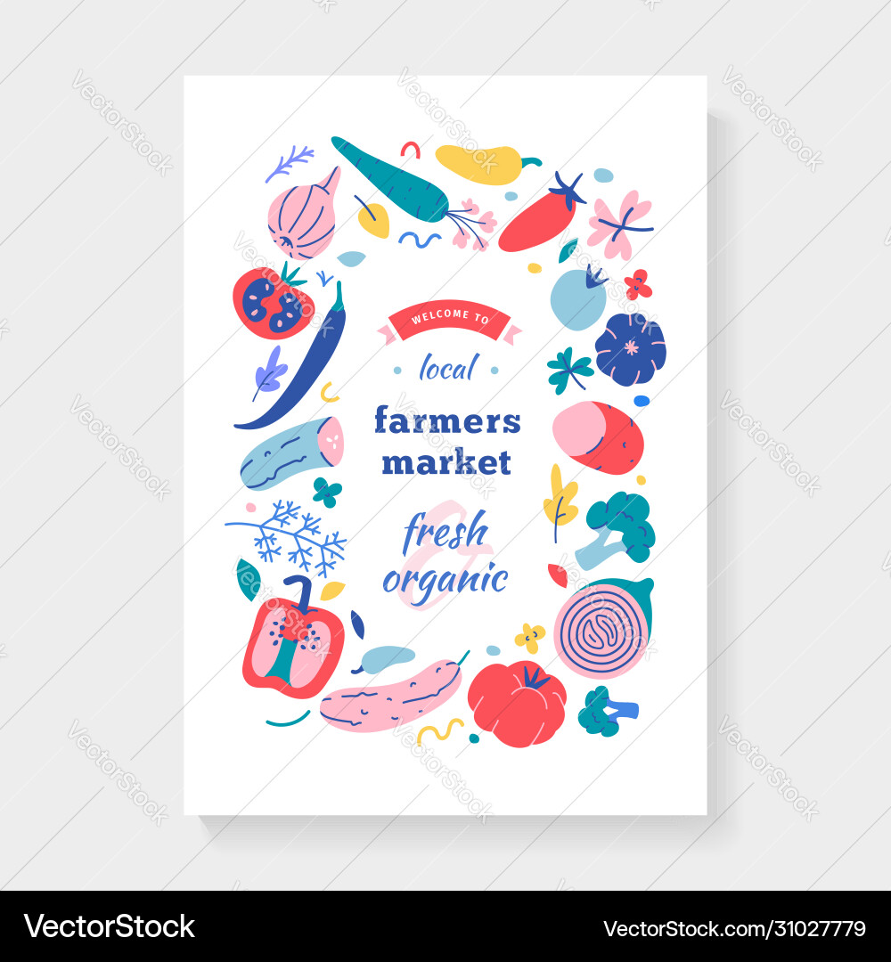 Farmers market frame border with various Vector Image