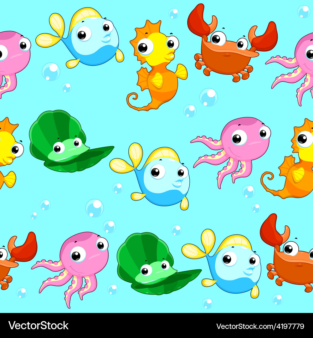 Funny sea animals with background Royalty Free Vector Image