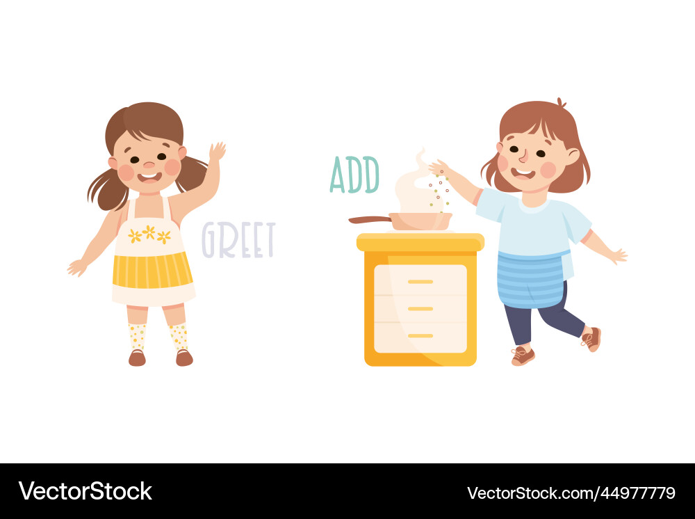 Little girl greeting and adding something Vector Image