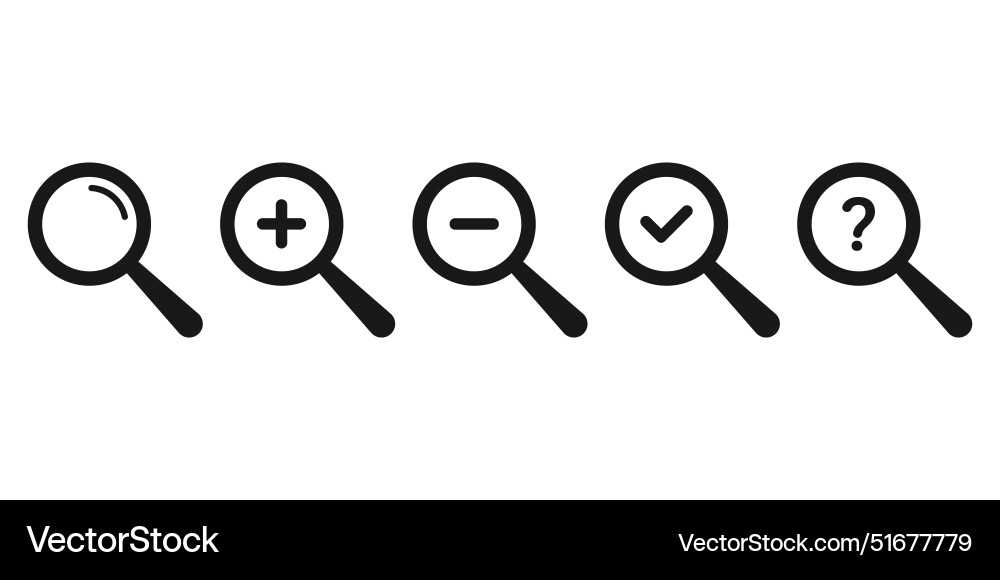 Magnifying glass icons with plus minus check mar Vector Image