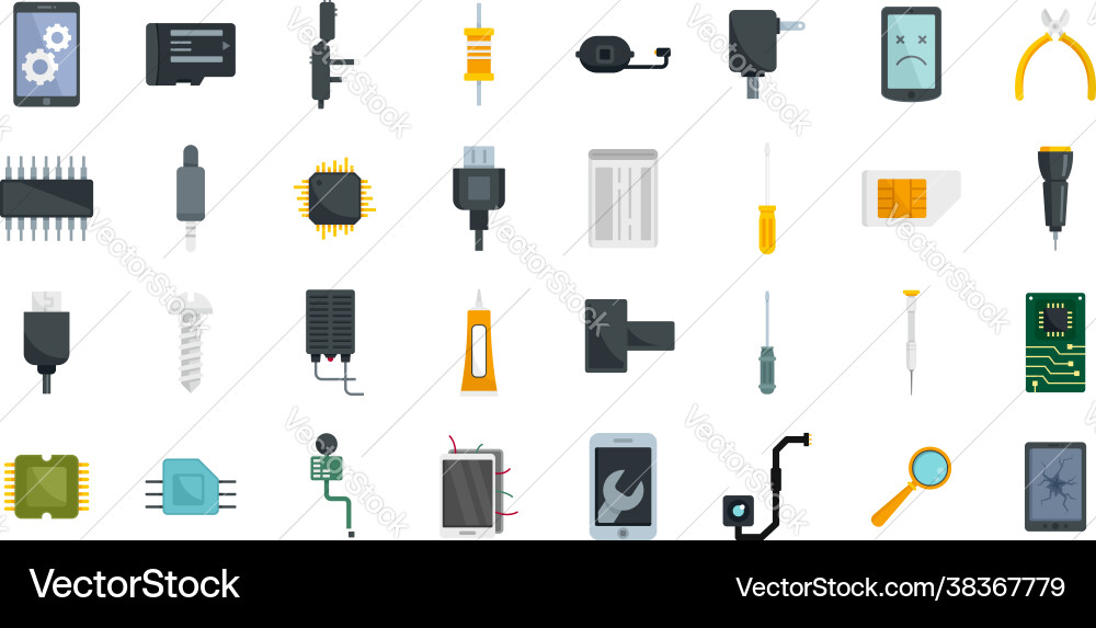 Mobile phone repair icons set flat isolated Vector Image