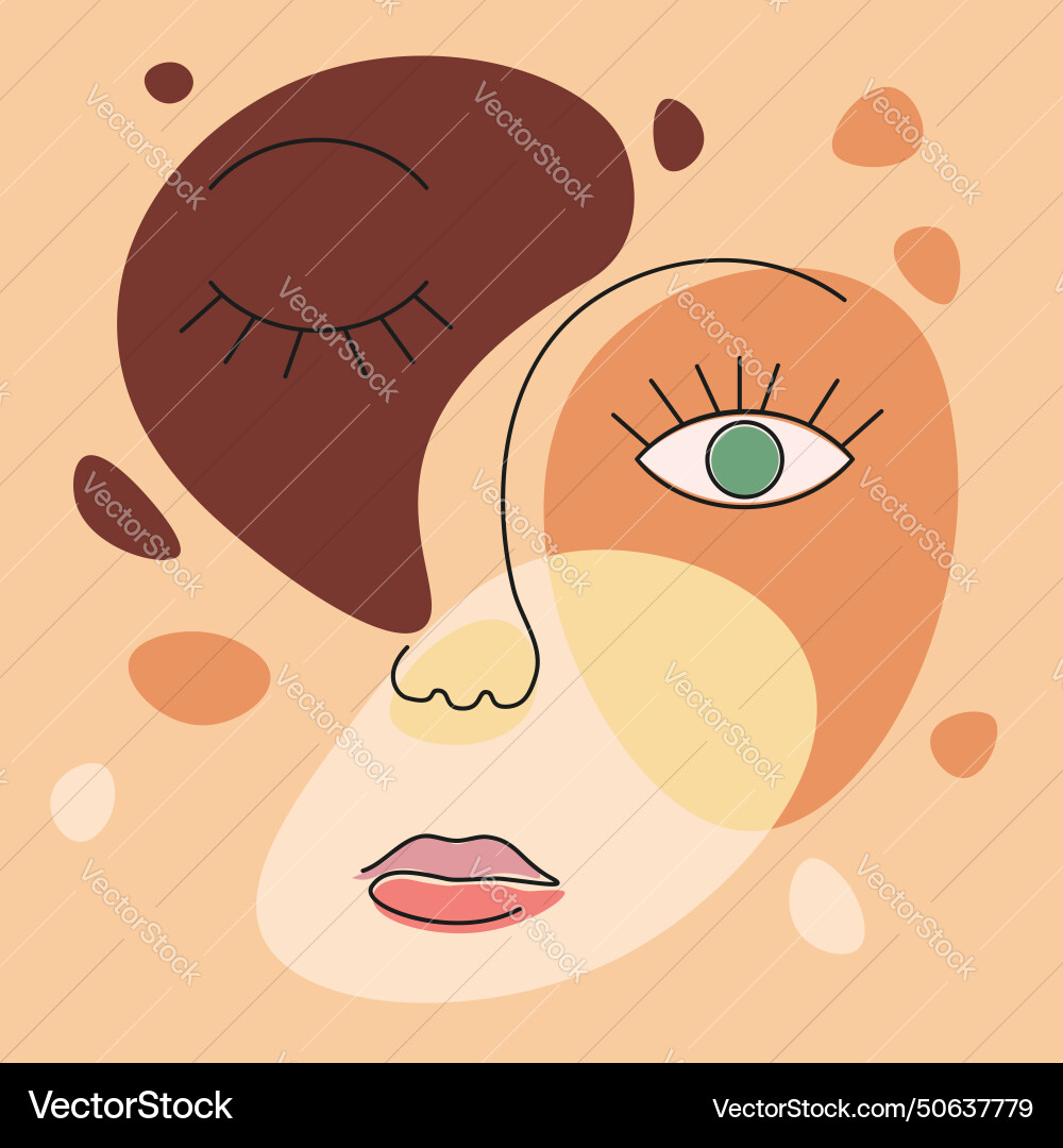 Modern line art face with shapes Royalty Free Vector Image