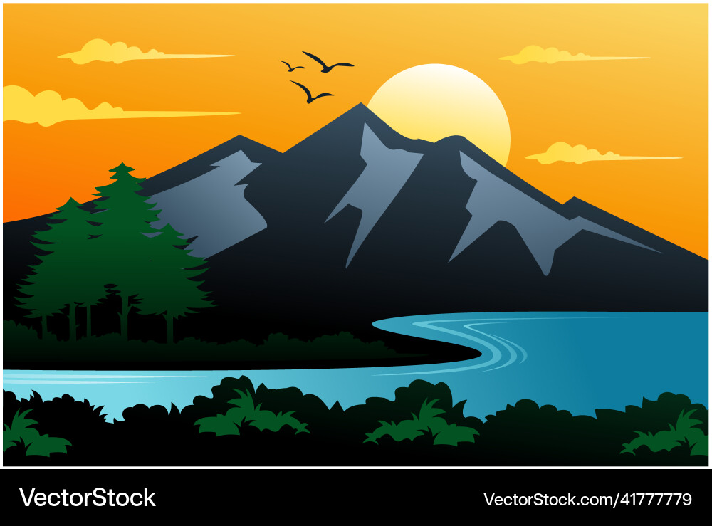 Nature lake with mountain landscape Royalty Free Vector