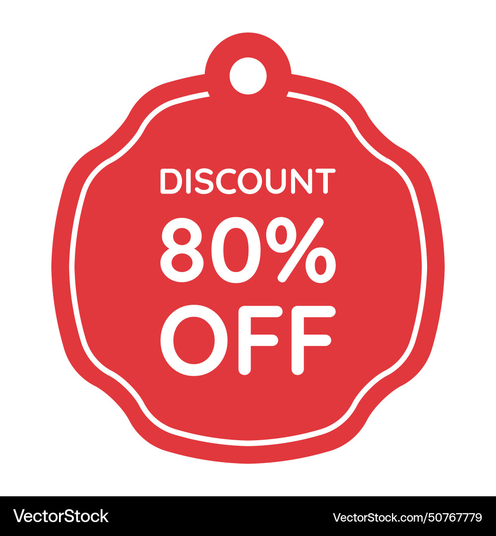Red 80 percent discount label on white background Vector Image