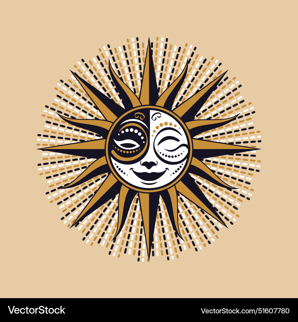 Abstract sun with two colored face Royalty Free Vector Image