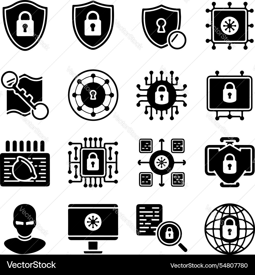 Cybersecurity symbols collection - minimalist Vector Image
